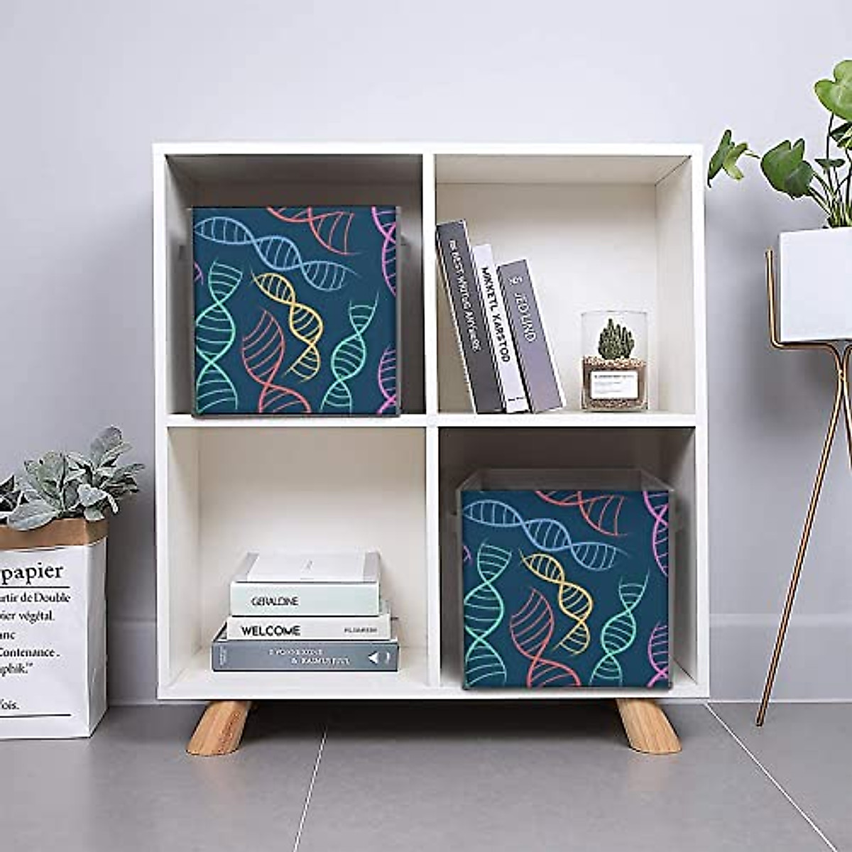 Colorful Scientific DNA Canvas Collapsible Storage Bins Cube Organizer Baskets with Handles for Home Office Car