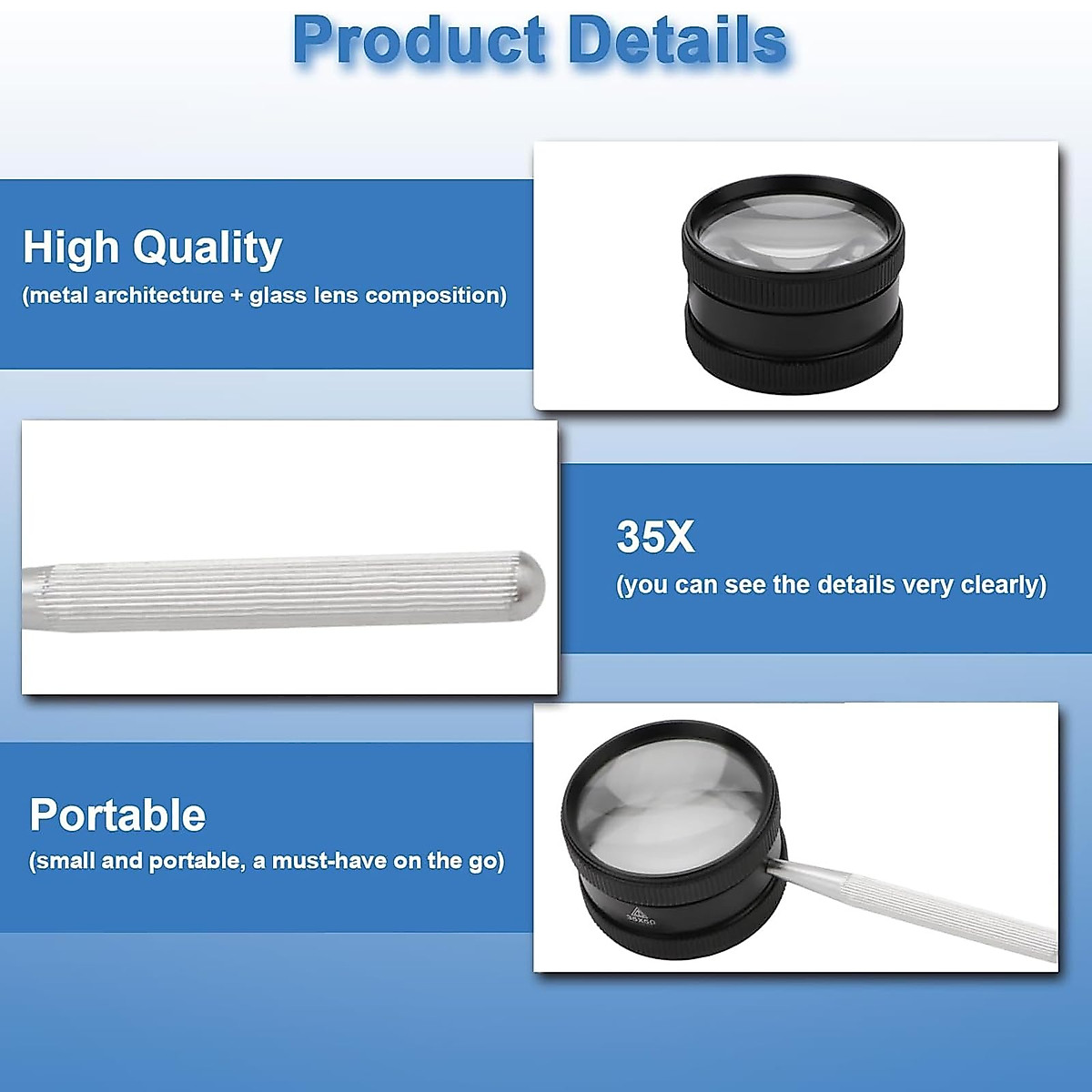 35X Handheld Magnifying Glass, High Clarity Reading Magnifier Portable Loupe for Macular Degeneration, Seniors Reading, Soldering, Inspection, Coins, Jewelry, Exploring （Diameter:50mm/1.97"）