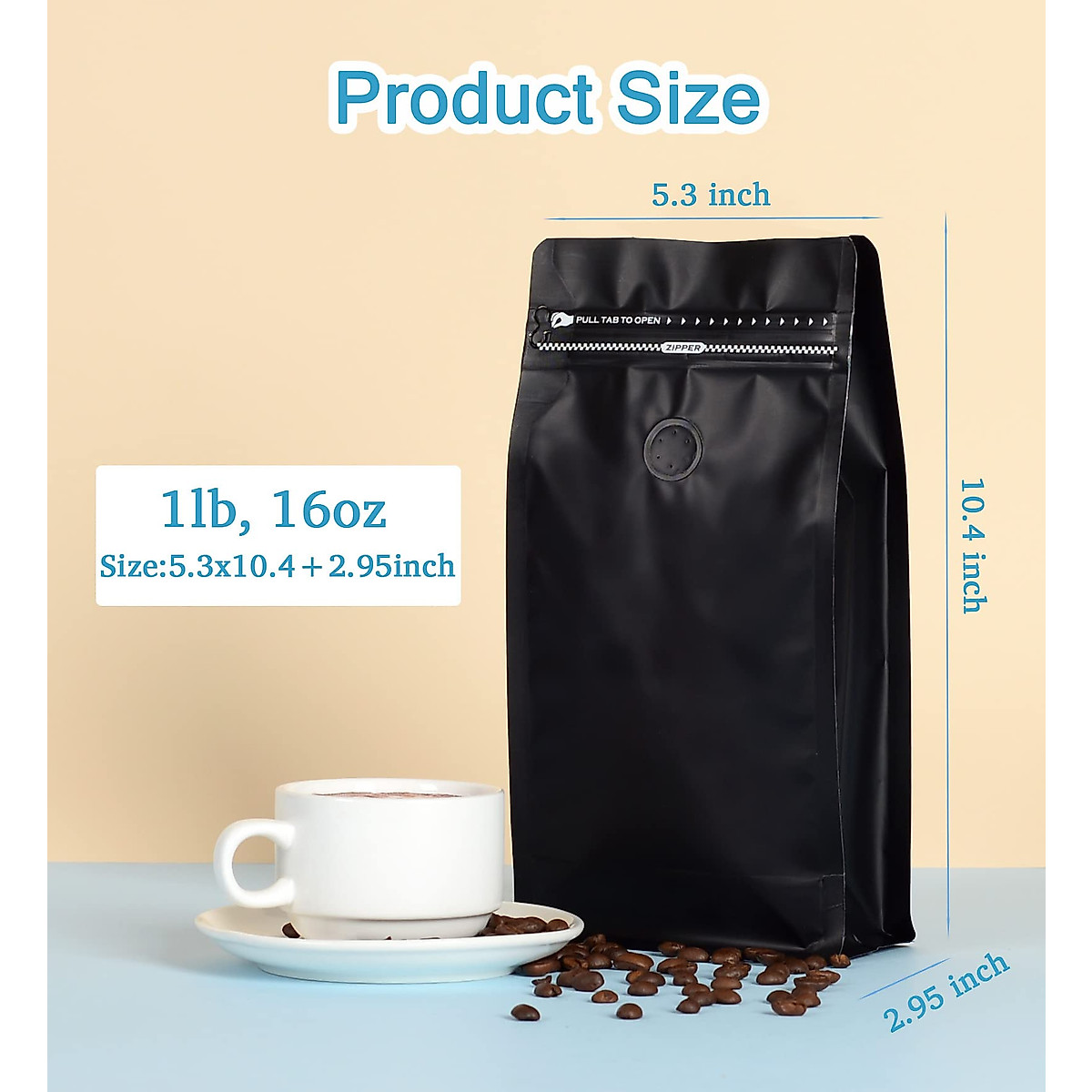 50 PCS Resealable Coffee Bags with Valve (1lb, 16oz) - Black Coffee Pouches Bags with One-way Degassing Valve for Coffee Bean Storage bag