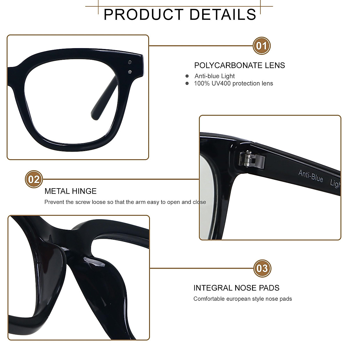 ANDWOOD Blue Light Blocking Glasses Women Computer Screen Oversized Bluelight Blocker for Big Heads Anti Eye Strain Square Black Crystal Frame