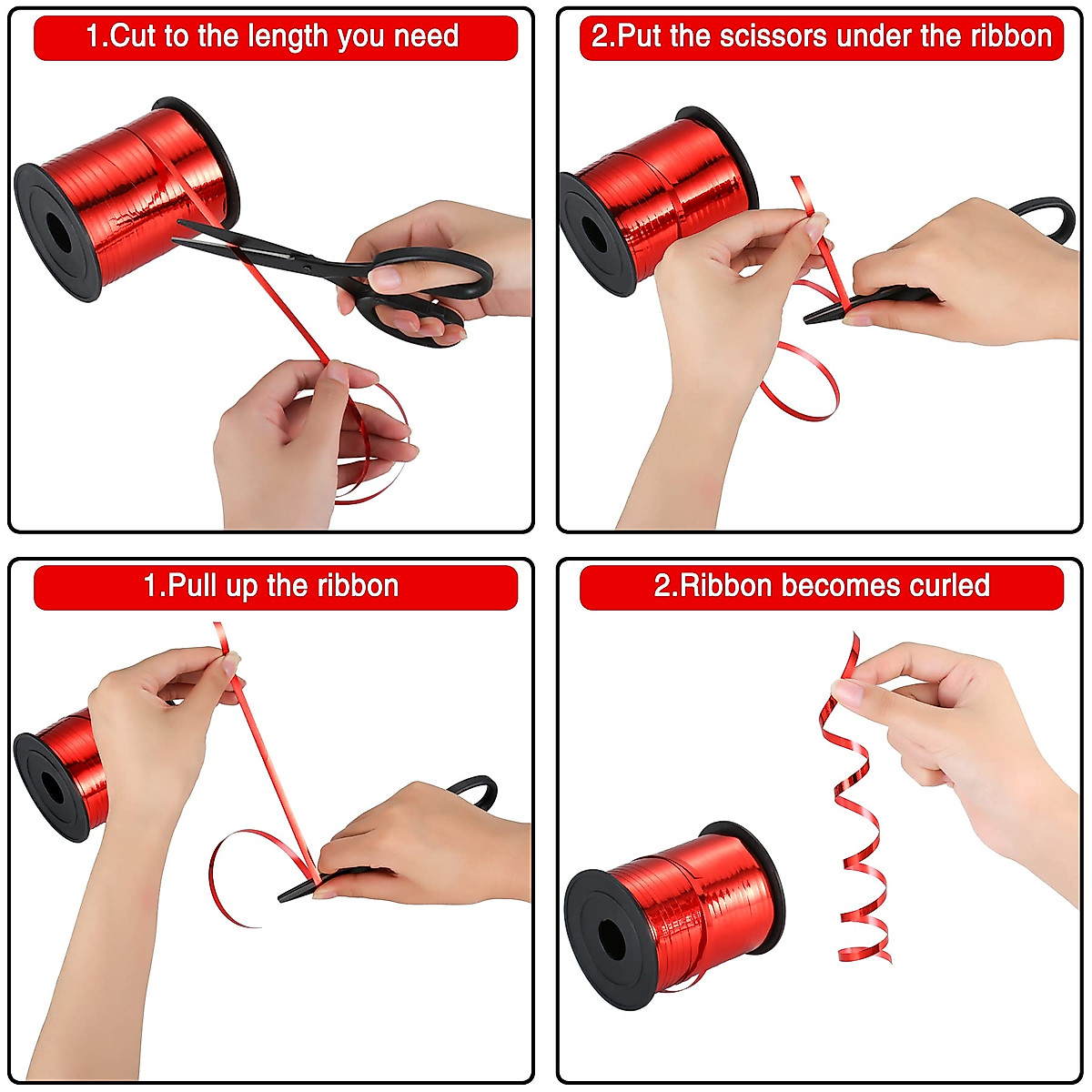 WHQXFDZ 880 Yards Christmas Curling Ribbon Metallic Gold Silver Red Green Shiny Cibbon Set Balloon String Metal Curly Ribbon for Christmas Gift Wrap Craft Holiday Decoration