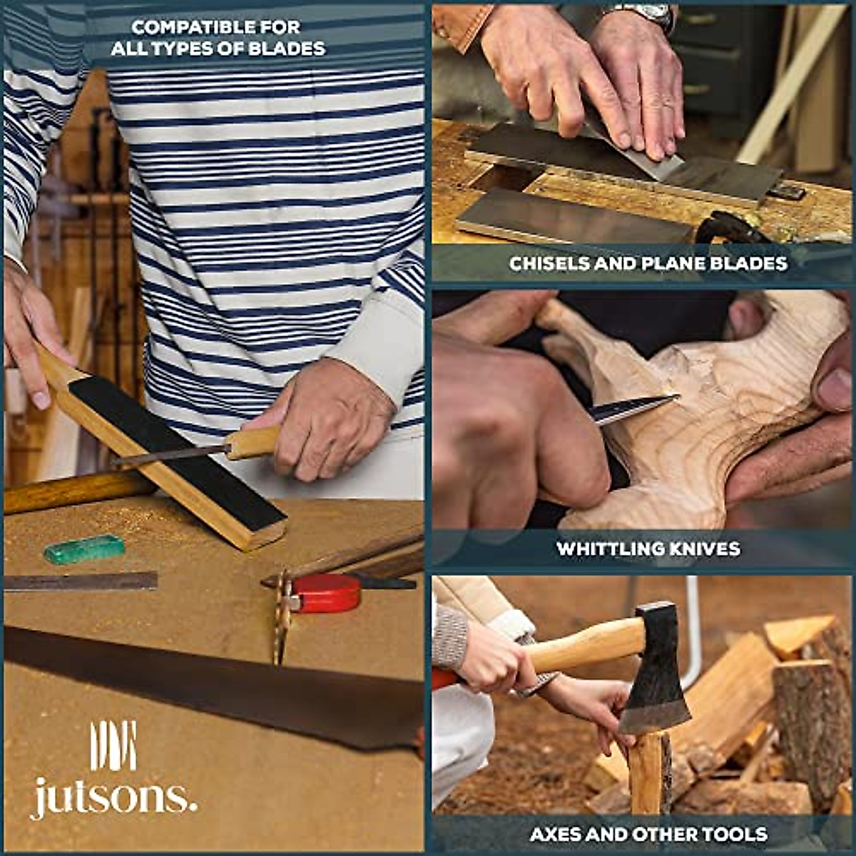 JUTSONS Original Leather Strop for Knife Sharpening & Razor Sharp Tools. 14" x 2" Large Double Sided Stropping Leather for Wood Working with Stropping Compound