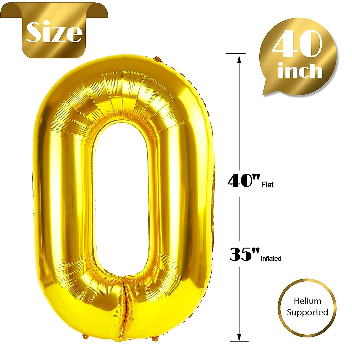 Gold Number Balloon 40 Inch, 0 Number Balloons, 10 20 30 40 50 Numbers Balloon Birthday Decorations, Gold Party Supplies for Women Men