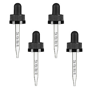 Comfort Axis Child Resistant Calibrated Glass Eye Dropper for 1/2 oz Bottle, Black, 18-400 Neck Finish, 1 mL Capacity (4 Pack)