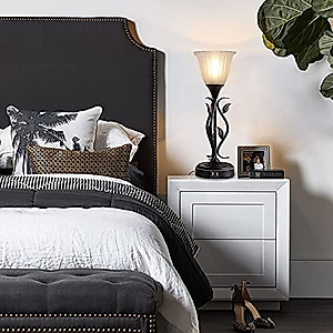 Opoway Set of 2 Touch Control Table Lamps, 3-Way Dimmable Torchiere Bedside Lamps with Dual USB Charging Ports, Leaf Body and Glass Shade Retro Lamps for Living Room, Bedroom, LED Bulb Included