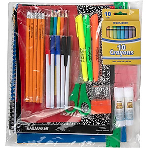 Trail maker Bulk Elementary School Supply Kits, 12 Packs of 45 Piece Wholesale School Supplies for Kids Includes Folders Notebooks Pencils Pens and Much More!
