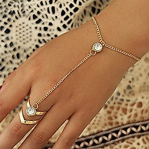 INENIMARTJ Gold Hand Chain Bracelet for Women Ring Bracelet Hand Chain Butterfly Crystal Finger Chain Bracelet Rhinestone Hand Chain Ring Bracelets Boho Slave Bracelet Hand Jewelry (A)