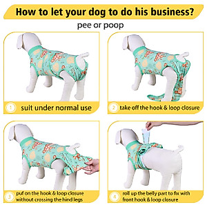 PetWarm Dog Onesie for Surgery Female,Recovery Suit for Dogs After Surgery,Dog Recovery Collars & Cones Alternative Dog Abdominal Wounds Bandages,Pet Surgical RecoverySuit,Monkey Pattern,Green,L