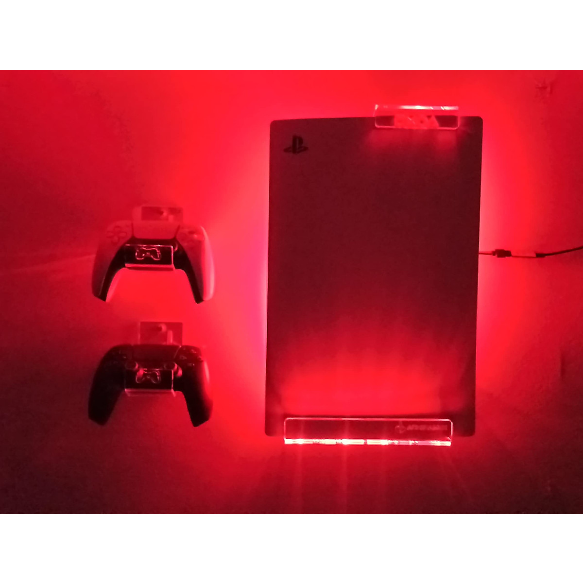 WALL MOUNT FOR PS5 PLAYSTATION 5 WITH MULTICOLOR LED LIGHTING KIT + 2 CONTROL MOUNT (PS5 Standar Edition (Disc Edition))