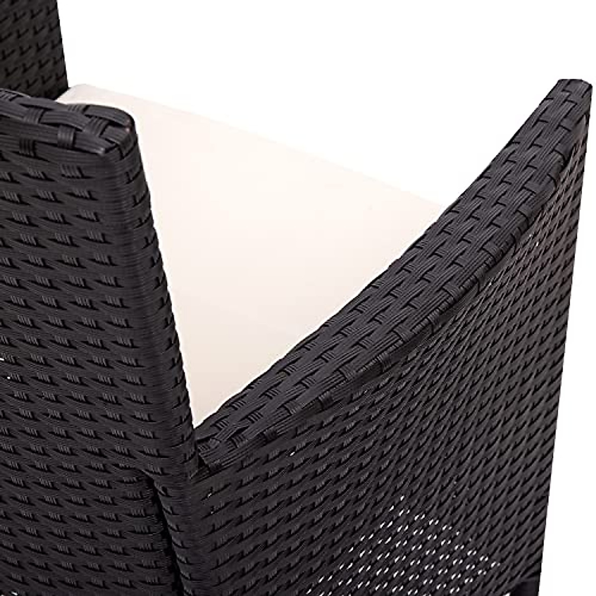 ERYE 7 Pieces PE Wicker Rattan Dining Sets Include Tempered Frosted Glass Table,6 Armchairs and Cushions, All-Weather Outdoor & Patio Conversation Dinner Furniture for Garden Backyard,Black +Beige