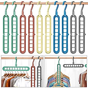 10 Space Saving Hangers,Plastic Hangers,Clothes Hangers Organizer,Smart Closet Space Saver Hanger,Nine-Hole Folding Wardrobe Closet Organizer,Home and Dormitory Student Closet Storage Hanger