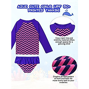 Girls Two Piece Swimsuits Baby Girls Long Sleeve Tankini Girls Rash Guard Set UPF 50+ Toddler Bathing Suit Swimwear Navy Watermelon 2-3T