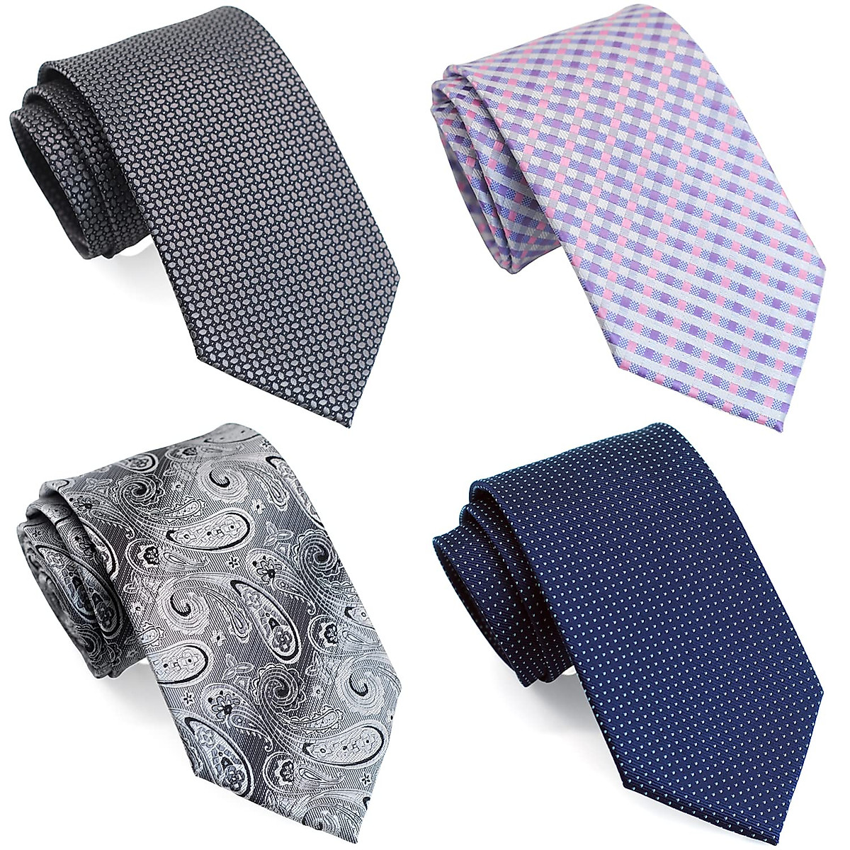 ZENXUS Extra Long Ties for Big and Tall Men, 63 inch XL Long Neckties, Blue, Grey, Purple, 4-Pack