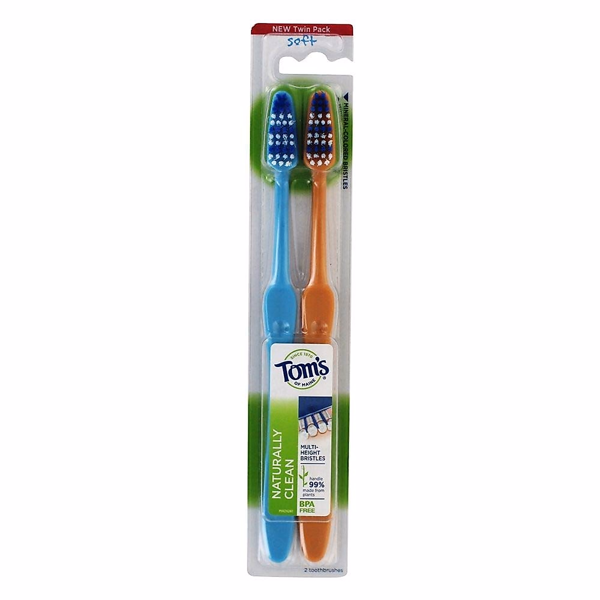Tom's of Maine Naturally Clean Toothbrush, Soft, 2-Pack (Packaging May Vary)