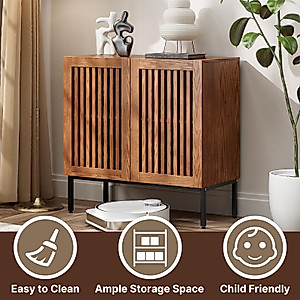 BVIUNTWO Storage Cabinet,31.5" Farmhouse Buffet Cabinet with Metal Base and Adjustable Shelf,Sideboard Coffee Bar Cabinet with 2 Doors for Kitchen,Dining Room,Living Room,Brown