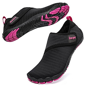 Racqua Mens Womens Water Shoes Quick Dry Barefoot Lightweight Shoes Beach Swim Sport Shoes Hiking Pool Surfing Diving Aqua Shoes Black/Rose 9.5 Women/8.5 Men