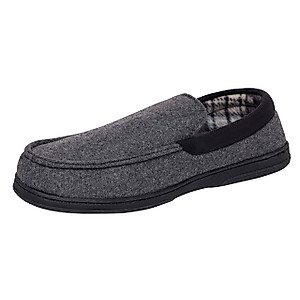 Van Heusen Mens Slippers Comfy Slip-on Micro Suede House with Softflannel Lining Moccasin, Grey, Medium