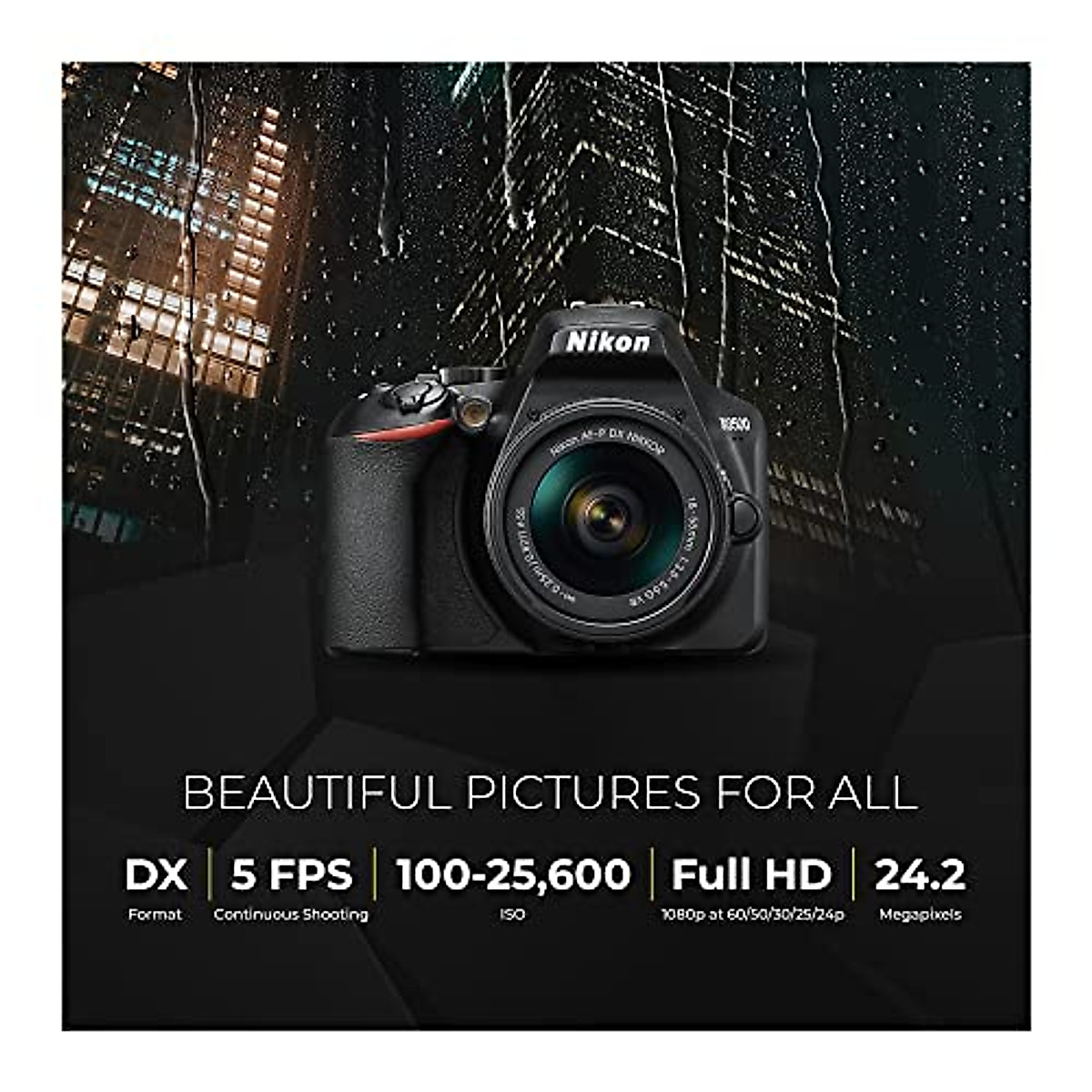 Nikon D3500 DSLR Camera with AF-P 18-55mm and 70-300mm Zoom Lenses Bundle with 64GB Card and Accessories (7 Items)