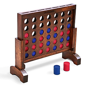 GoSports 1 Foot Width Premium 4 in a Row Game, Choose Between Classic White or Dark Stain – with Connect Coins, Portable Case and Rules