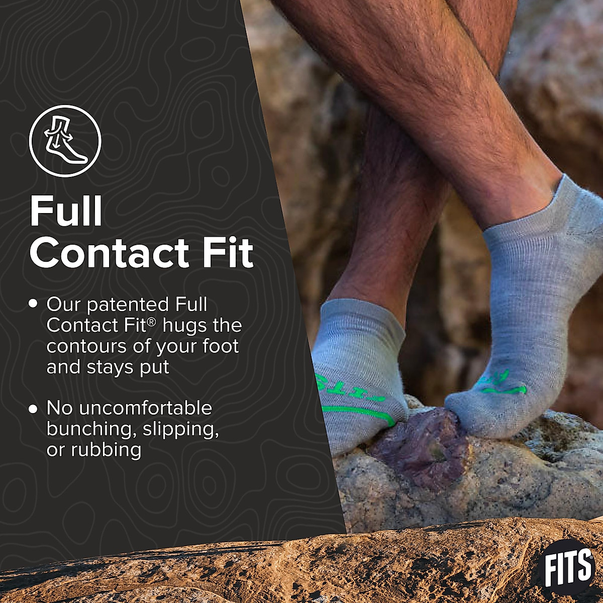 FITS Ultra Light Runner Sock for Men and Women, Made with Fine Merino Wool, Breathable, Lightweight, No Show Running Sock, Stormy Weather, Medium