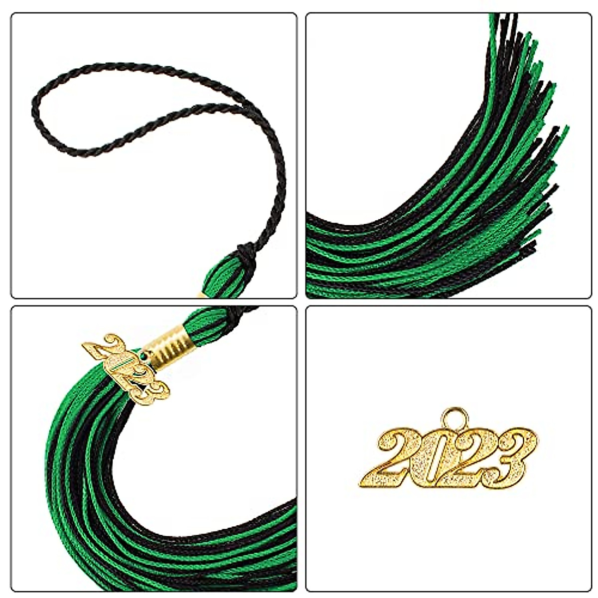 2PCS 2023 Graduation Tassels, 2023 Graduation Tassel with Gold 2023 Year Charm, Graduation Hat Decoration Tassel for Graduates, 2023 Tassel for Graduation Party Ceremonies Gift(Green and Black)