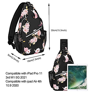 MOSISO Sling Backpack, Multipurpose Travel Hiking Daypack Peony Rope Crossbody Shoulder Bag, Black