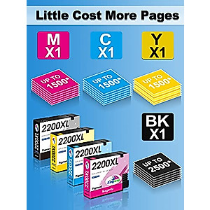 2200XL Ink Cartridges of Kingway Compatible for Canon PGI 2200XL PGI-2200 PGI-2200 XLwork with Maxify MB5320 MB5420 MB5120 MB5020 iB4120 iB4020 Printer (Black, Cyan, Magenta, Yellow) 4 Pack