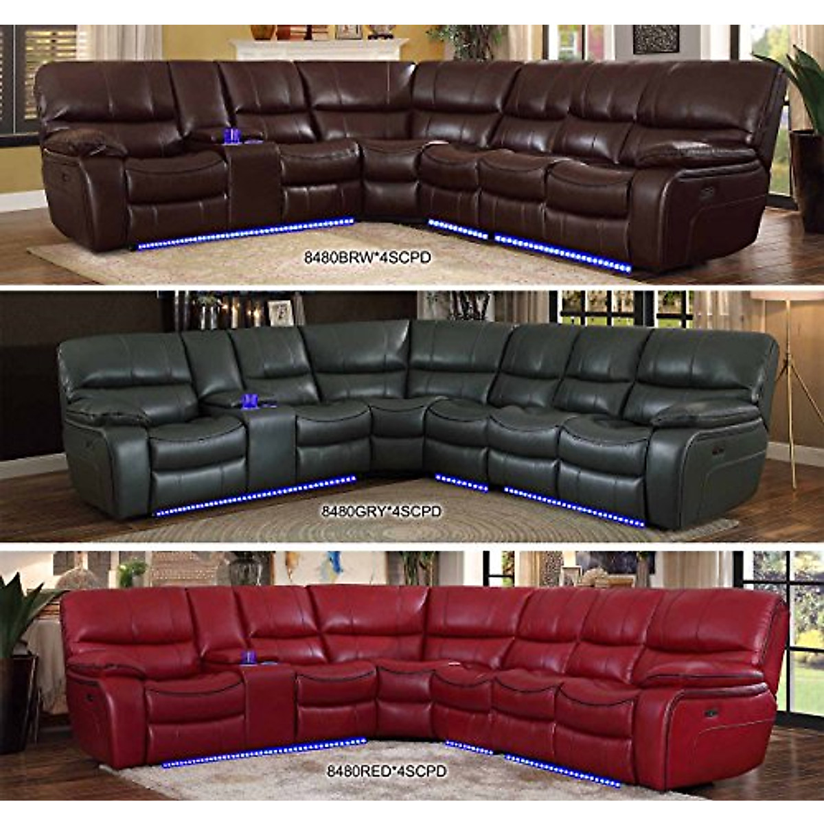 Homelegance 4 Piece Pecos Power Reclining Sectional with LED, Gray