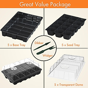 Gardzen 5-Pack Seed Starter Kits, Reusable Plant Germination Trays with Total 75-Cell, Seed Starter Tray with Humidity Vented Domes and Bases for Starting Vegetable Flower Herb Seeds 15" x 9"