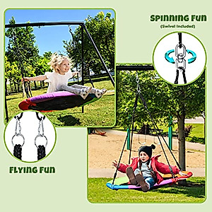Trekassy 440lbs Swing Set with 40 Inch Saucer Tree Swing, Swivel and Heavy Duty A-Frame Metal Swing Stand (Multicolor)