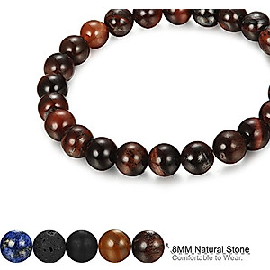 FIBO STEEL 5 Pcs 8MM Natural Healing Stone Bracelets for Men Women Beaded Bracelets Elastic,5A