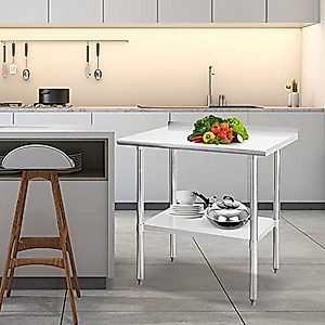 Wrilibo Stainless Steel Table 36 x 24 Inches Prep Table for Commercial Kitchen, Heavy Duty NSF Stainless Steel Work Table with Backsplash, Adjustable Under Shelf for Restaurant, Home and Hotel