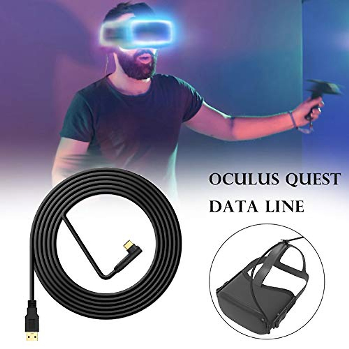 5m Link Cable Compatible for Oculus Quest/Quest 2 VR High Speed Data Transfer Cable for PC Gaming and Charging and Fast Charging Cable