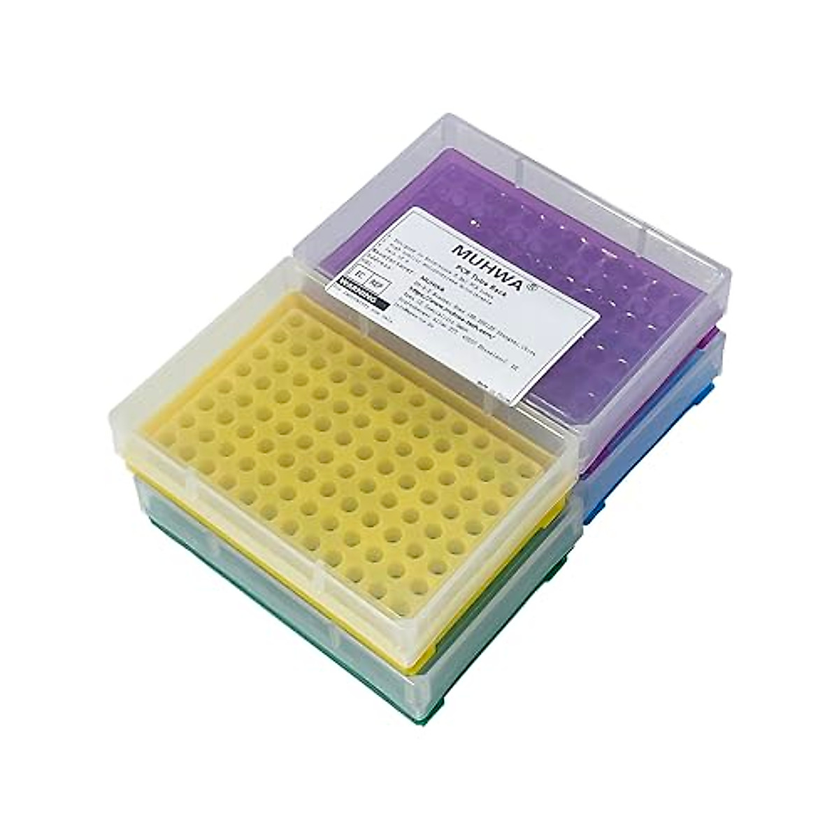 PCR Tube Rack for 0.2ml Micro-Tubes, 8 x 12 Array Pack of 4(Blue/Yellow/Purple/Green)