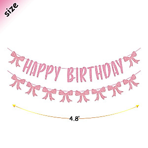 Coquette Happy Birthday Banner Pink Bow Happy Birthday Banner Garland for Coquette Birthday Party Bow Birthday Party Decorations