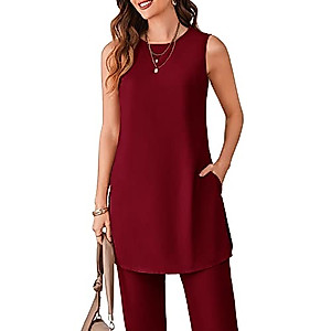 Zongqiven Women's Summer Pant Suit for Work Two Piece Outfits Tops & Pants Set Red