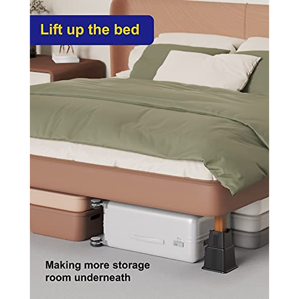 Nachell Bed Furniture Risers 4 Pack Bed Lift Risers Elevation in Height 5" Heavy Duty Rectangle Riser Blocks for Caster Wheels or Posts of Bed Table Couch Support up to 2500 lbs. (Black, 5 Inch)