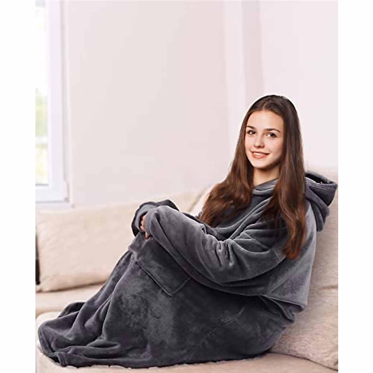 VeMee Wearable Blanket Sweatshirt Super Warm and Cozy Blanket Hoodie for Women with Pocket (Grey, OneSize)