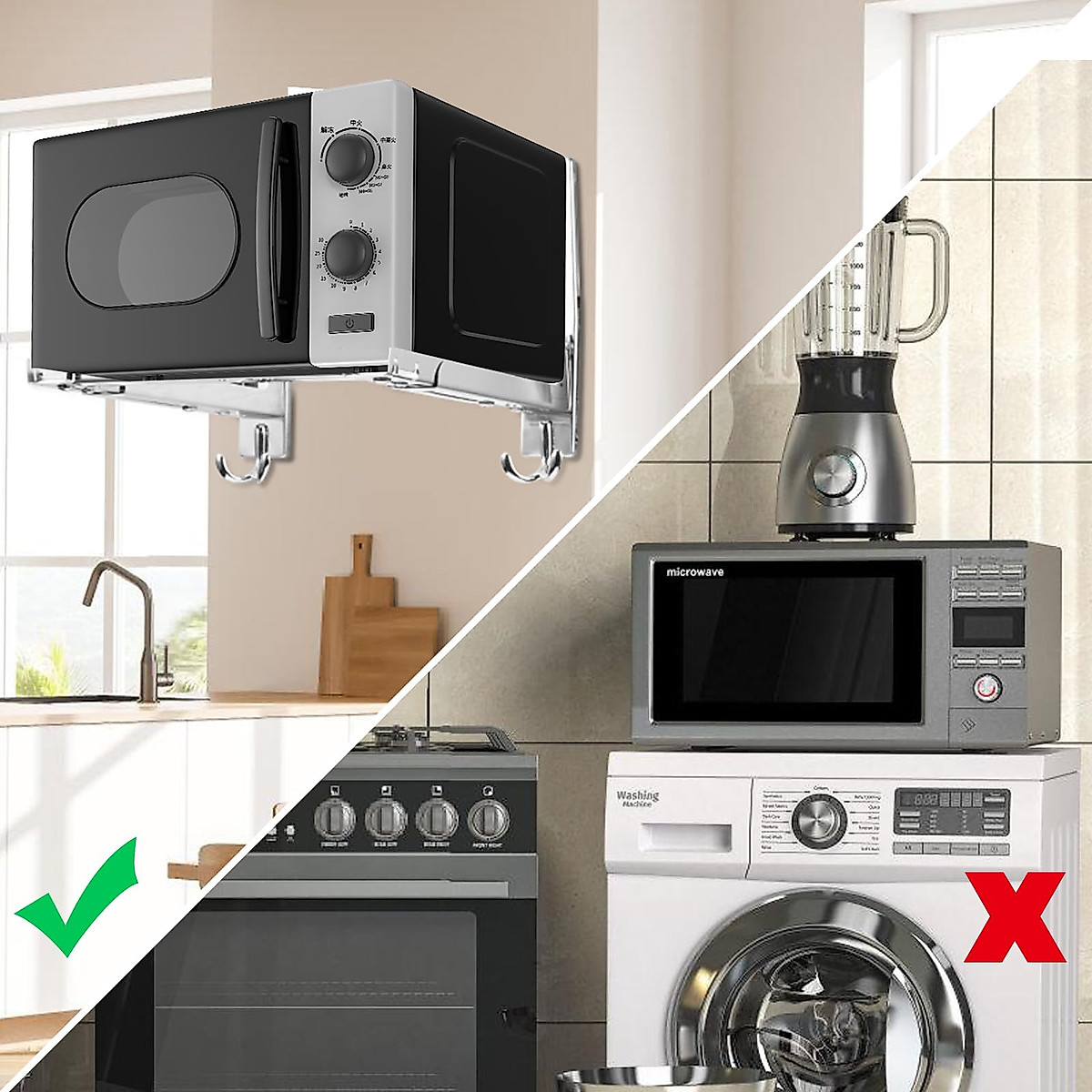 Microwave Bracket Wall Mount, Stainless Steel Microwave Oven Stand Shelf Rack, Heavy Duty and Sturdy Brackets for Kitchen Space Saver, Max Load 100 lbs