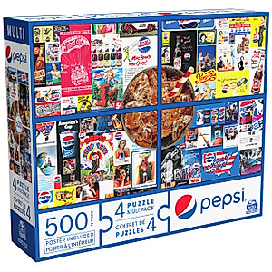 TOYS_AND_GAMES Pepsi, 4 Puzzle Multipack, 500 Pieces Combine to Form Novelty Soda Beverage Mega Puzzle, for Kids and Adults of All Ages