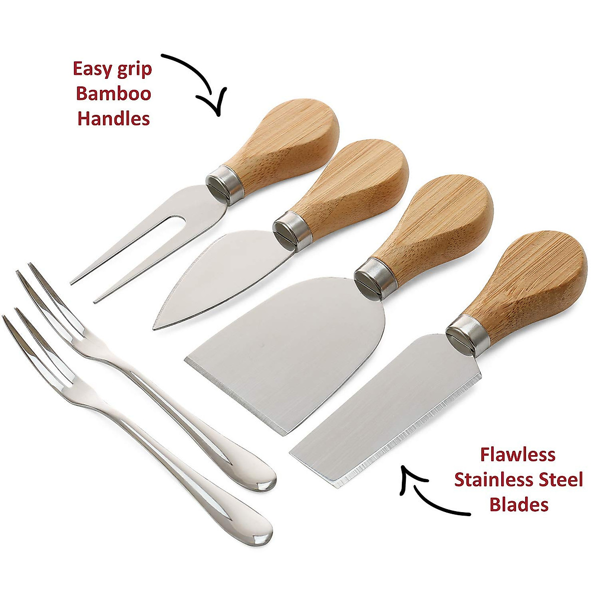 Premium Bamboo Cheese Board with Stainless Steel Knife Set and Ceramic Cups | Great Gift Idea | Size 13.3'' x 13.3'' x 2.2''