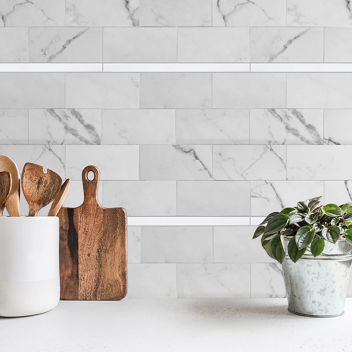 Questech Decor Tile Trim, 3/4 x 12 Inch Linear Pencil Tile Edge Trim Cap, Decorative Shower Tile Liner, Kitchen Tile Border Backsplash Trim, Bright White Polished, 6 Pack