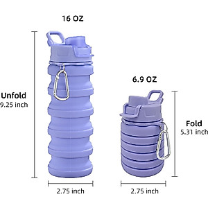 ＲＵＥＩＵＲＩ Collapsible Water Bottle, Foldable Cup,500Ml Collapsible Sport Water Bottle Bpa Reusable Travel Water Bottles For Hiking Biking Running Outdoor Gym (Gray(B)+Purple(B))