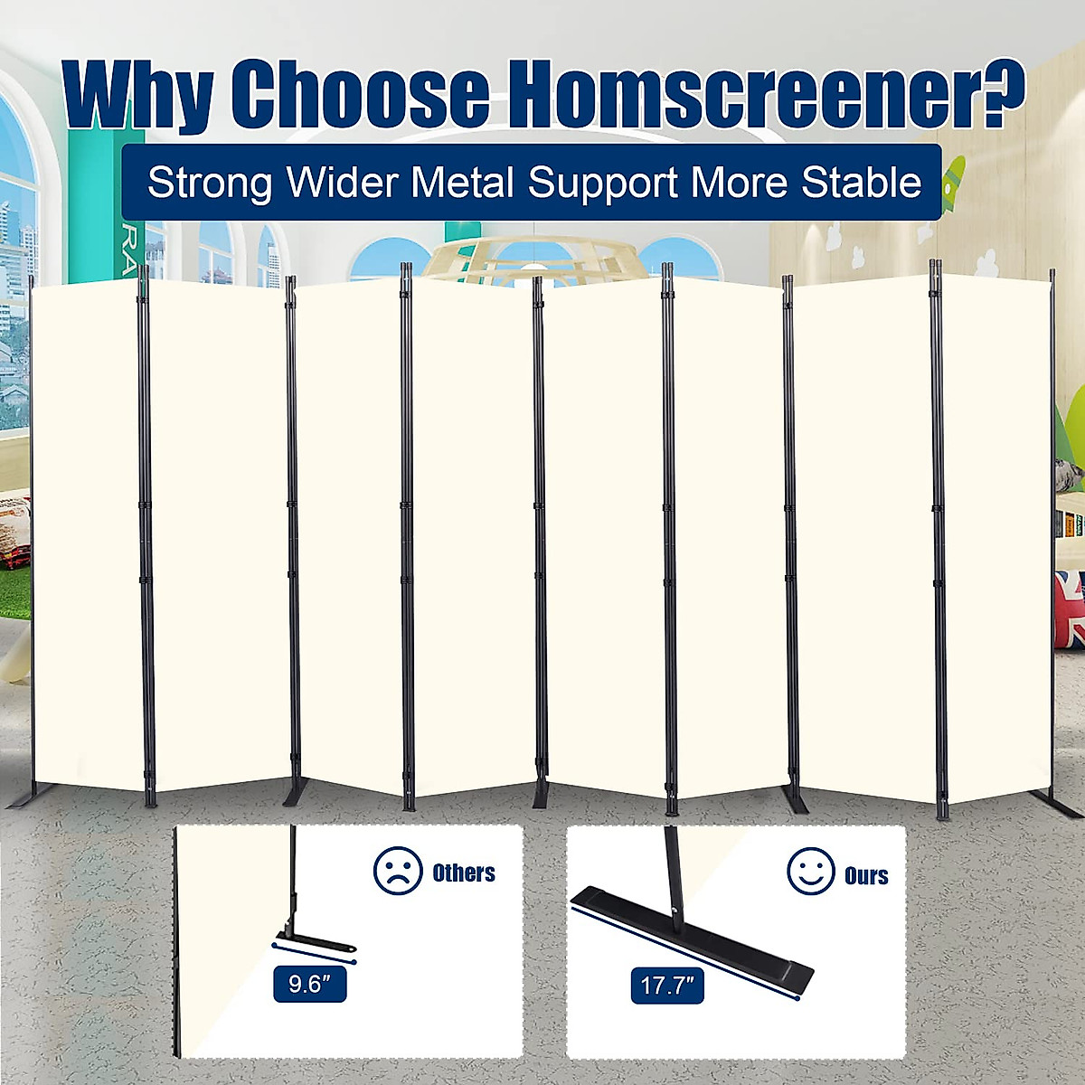 Room Divider 6FT Portable Room Dividers and Folding Privacy Screens, 176'' W Fabric Divider for Room Separation, 8 Panel Partition Room Dividers Freestanding Wall Divider Screen for Dorm Studio Office