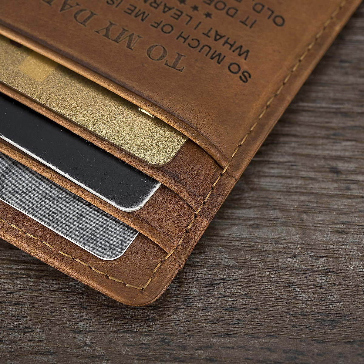 Engraved Minimalist Front Pocket RFID Blocking Wallets for Men&Women Mini Credit Card Holder Purse Thin Genuine Leather Brown Gift for Birthday, Anniversary or New Year - To My Daughter from Mom