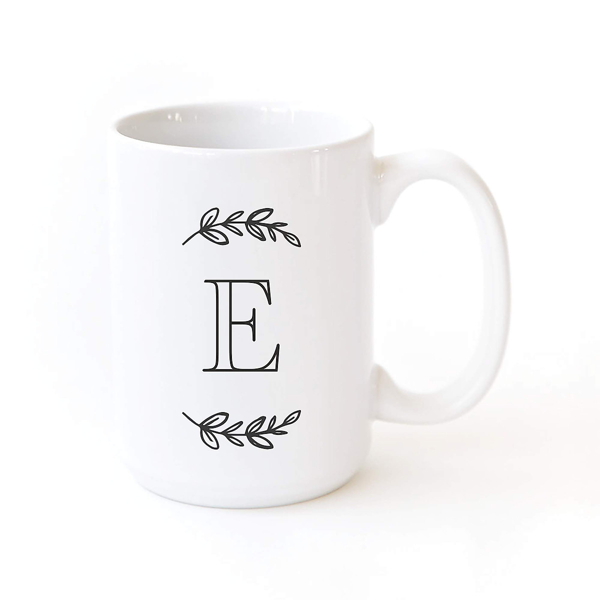 The Cotton & Canvas Co. Manhattan Wreath Personalized Monogram Initial Letter E Coffee Mug Porcelain Ceramic Coffee Mug. For Her, For Him