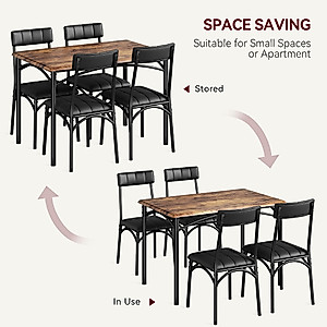 IDEALHOUSE Dining Table Set for 4, Kitchen Table and Chairs for 4 with Upholstered Chairs, 5 Piece Rectangular Kitchen Table Set, Dining Room Table Set for Small Space, Apartment, Rustic Brown