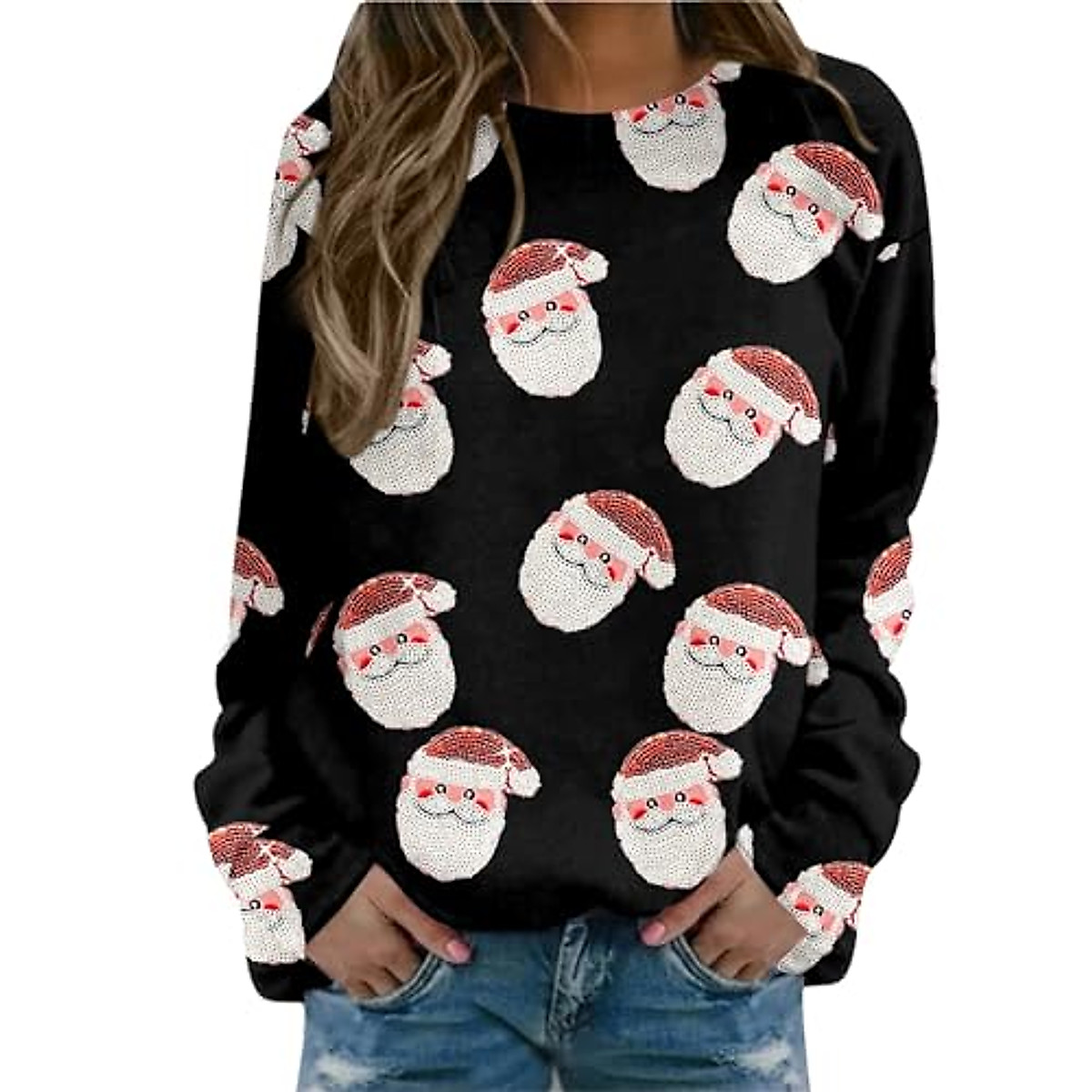 Christmas Sweatshirt White Sweatshirt t Shirt top Plaid Tree Striped Splicing Plaid Christmas Shimmering Shiny Work Blouses Tops Flowy Pleated Tunic Thanksgiving Sweatshirt Womens Dress Pants Santa