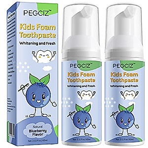 Foam Toothpaste Kids, Children Whitening Toothpaste with Low Fluoride & Natural Formula to Reduce Plaque, Toddler Foaming Toothpaste for U Shaped Toothbrush for Kids Ages 3 and Up (Blueberry)