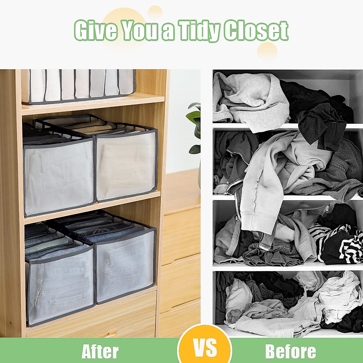 KOTHER Wardrobe Clothes Organizer - Widen 9 Grids Pants Jeans Organizer for Closet Drawer - Clothing Organizer for Shirts Sweater T-Shirt Folded Clothes (X Large-2PCS)